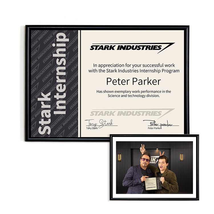Peter Paker Stark Industries Internship Certificate & Framed Photo ...